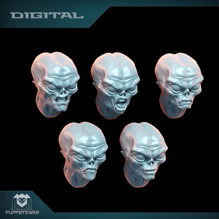 3D Printable Grey Alien Heads by Puppetswar Miniatures